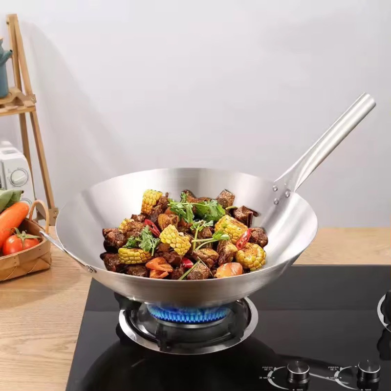 🇲🇾💥26-40CM Single Handle Big Stainless Steel Wok, Kuali Keluli Tahan ...