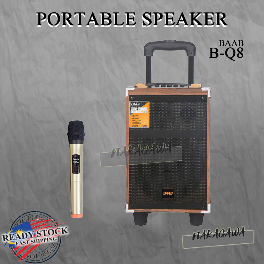BAAB QUALITY B-Q8 6000W WOODEN KARAOKE TROLLEY HANDY WIRELESS HEAVY BIG SOUND SPEAKER FREE ...