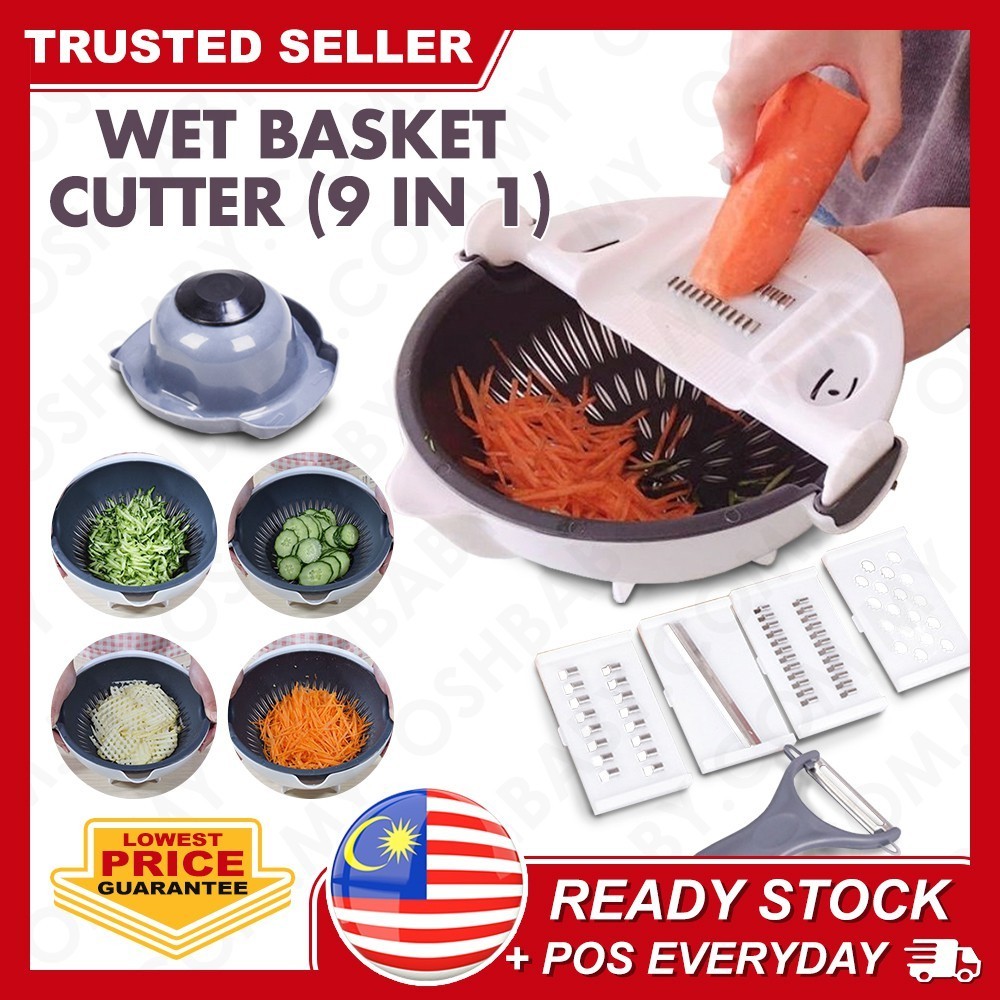 WET BASKET CUTTER(9 IN 1) Magic Rotate Vegetable Cutter With Drain ...
