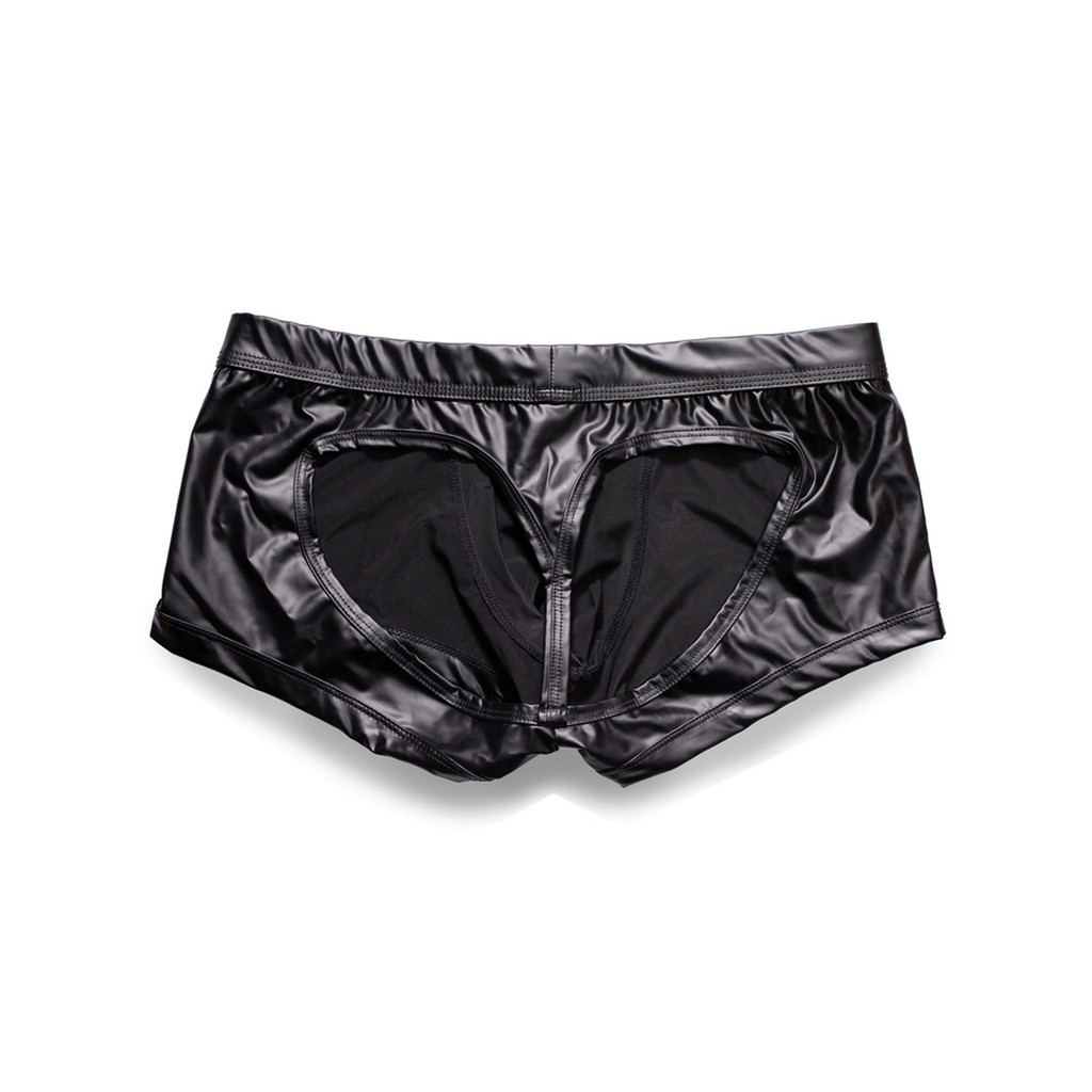 inhzoy Mens Cutout Back Faux Leather Boxer Briefs Bulge Pouch Open Butt ...