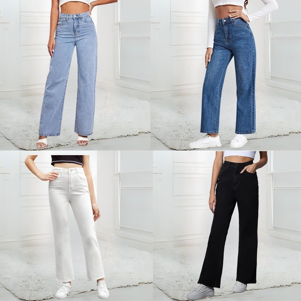 (TUMMY CONTROL) Women Denim Long Pants Straight Cut Jeans High Waist ...