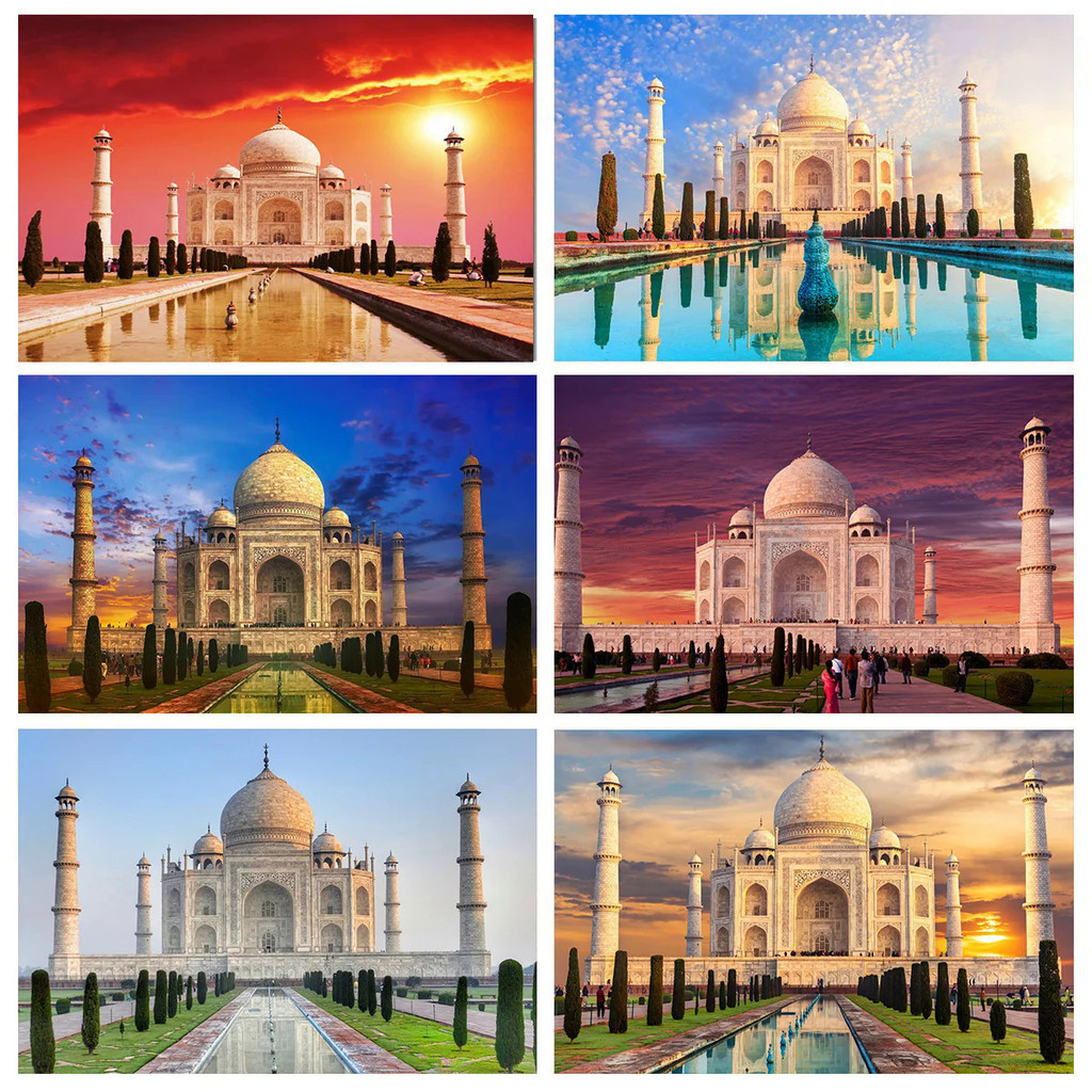Indian Architecture Sunset Taj Mahal Canvas Poster Seven Wonders Great ...