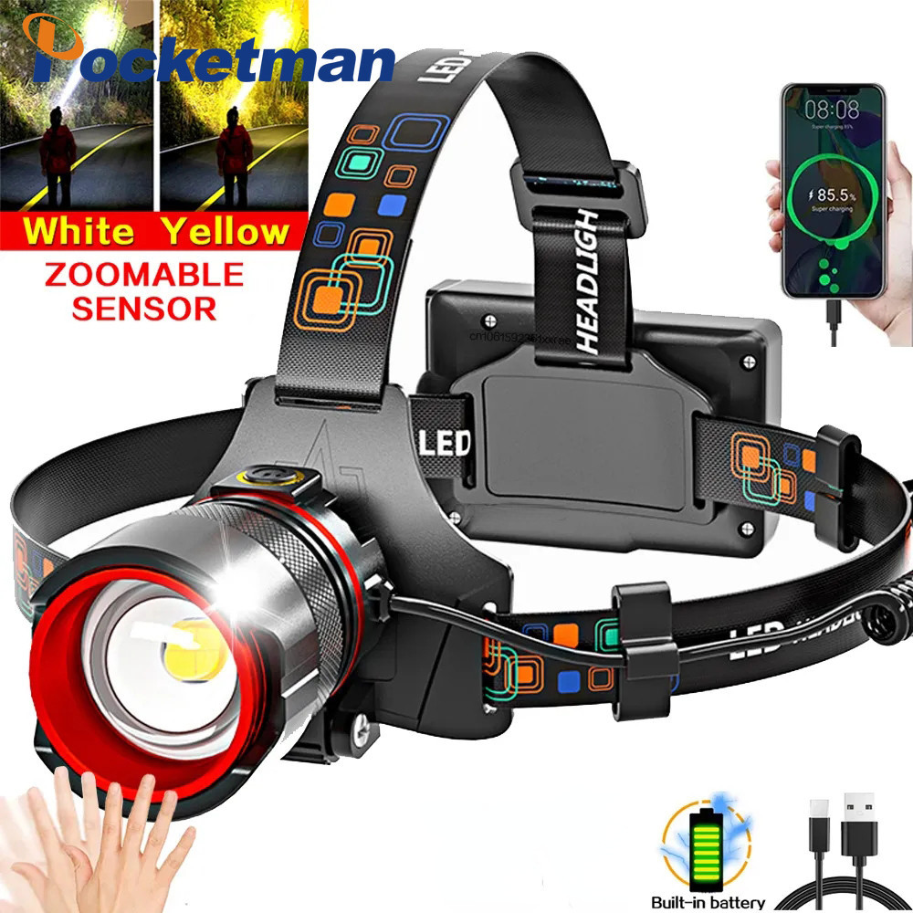 Powerful Headlamp Motion Sensor Headlight Zoomable Head Torch ...