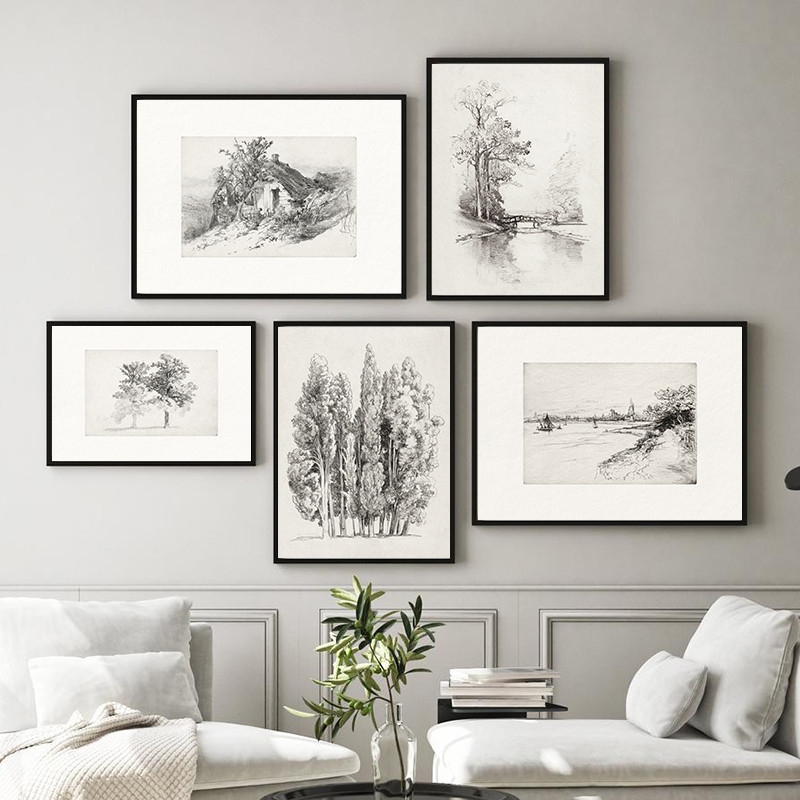 Neutral Gallery Wall Art Canvas Painting Farmhouse Plants Vintage ...