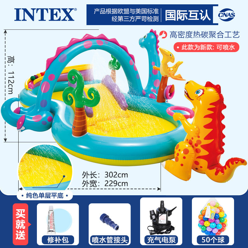Kolam Renang Kanak-kanak Semburan Air Buaya INTEX Asli dengan Gelongsor ...