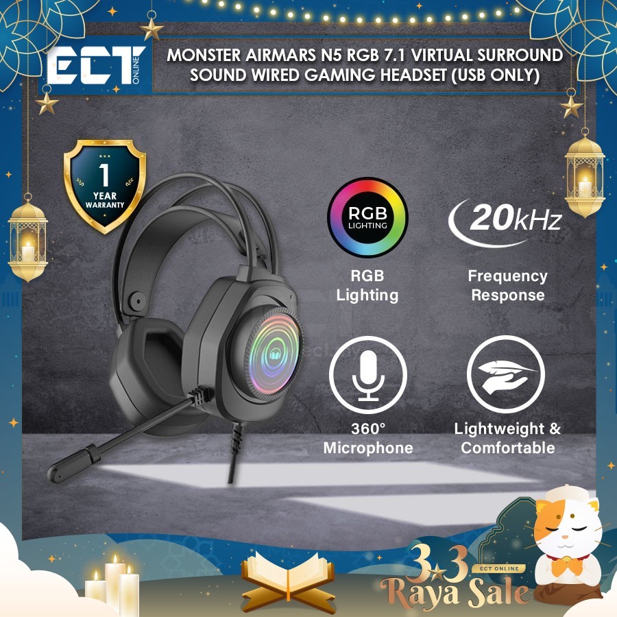 Monster Airmars N5 RGB 7.1 Virtual Surround USB / USB + 3.5MM Audio ...