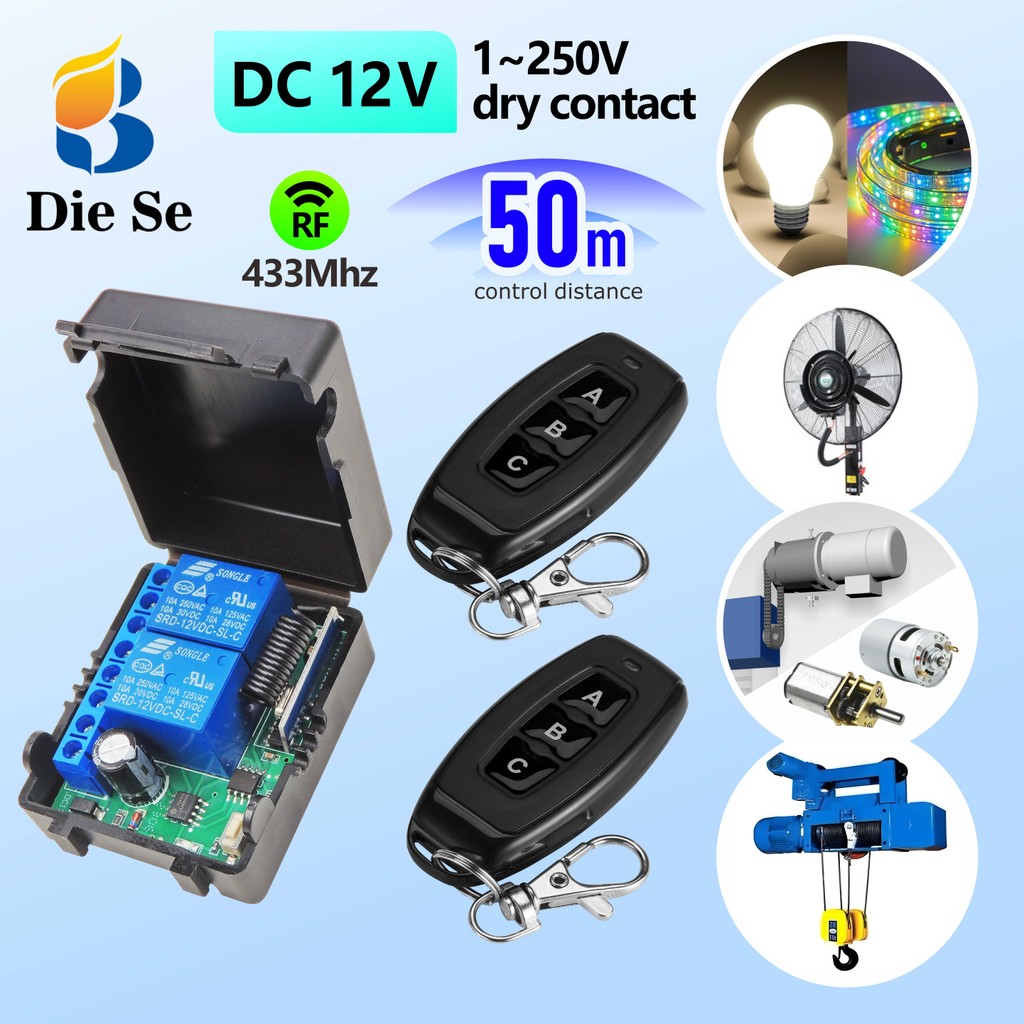 RF 433MHz 2 Channel Wireless remote control switch,2 way DC 12V Relay ...