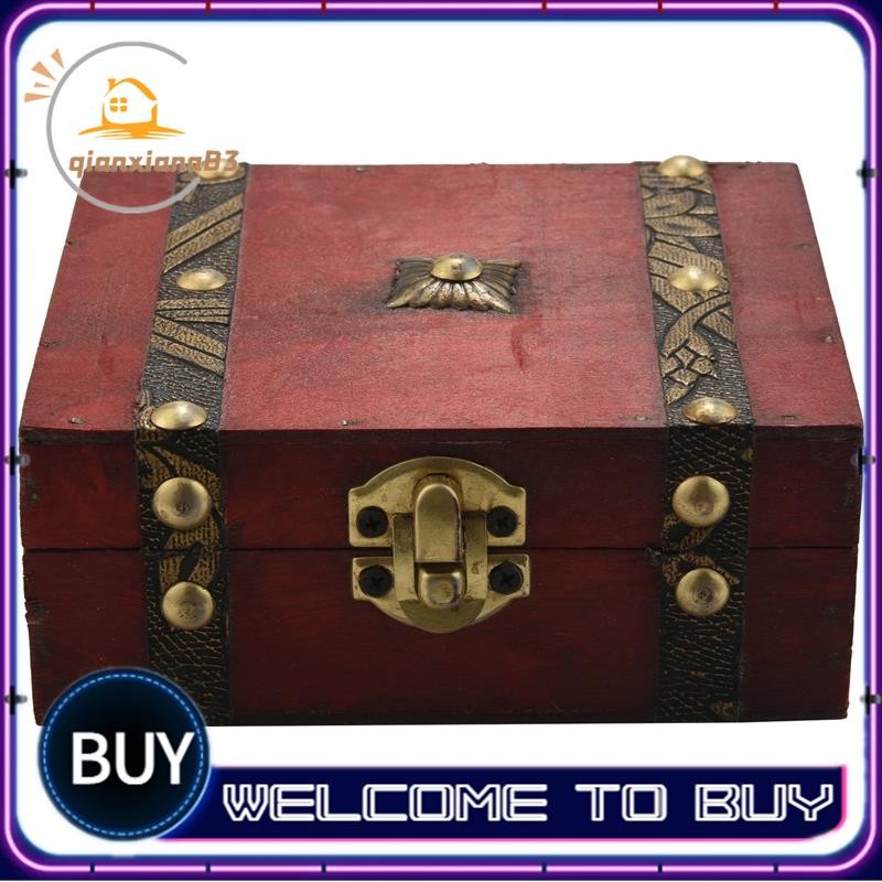 Vintage Wooden Treasure Chest Storage Box Lock Organizer Case Foldable ...