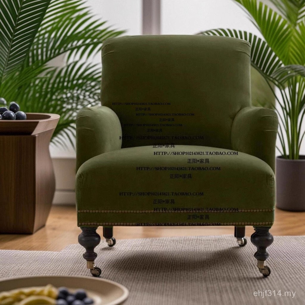 Nordic American French Louis Style Solid Wood Fabric Single Seat Sofa ...