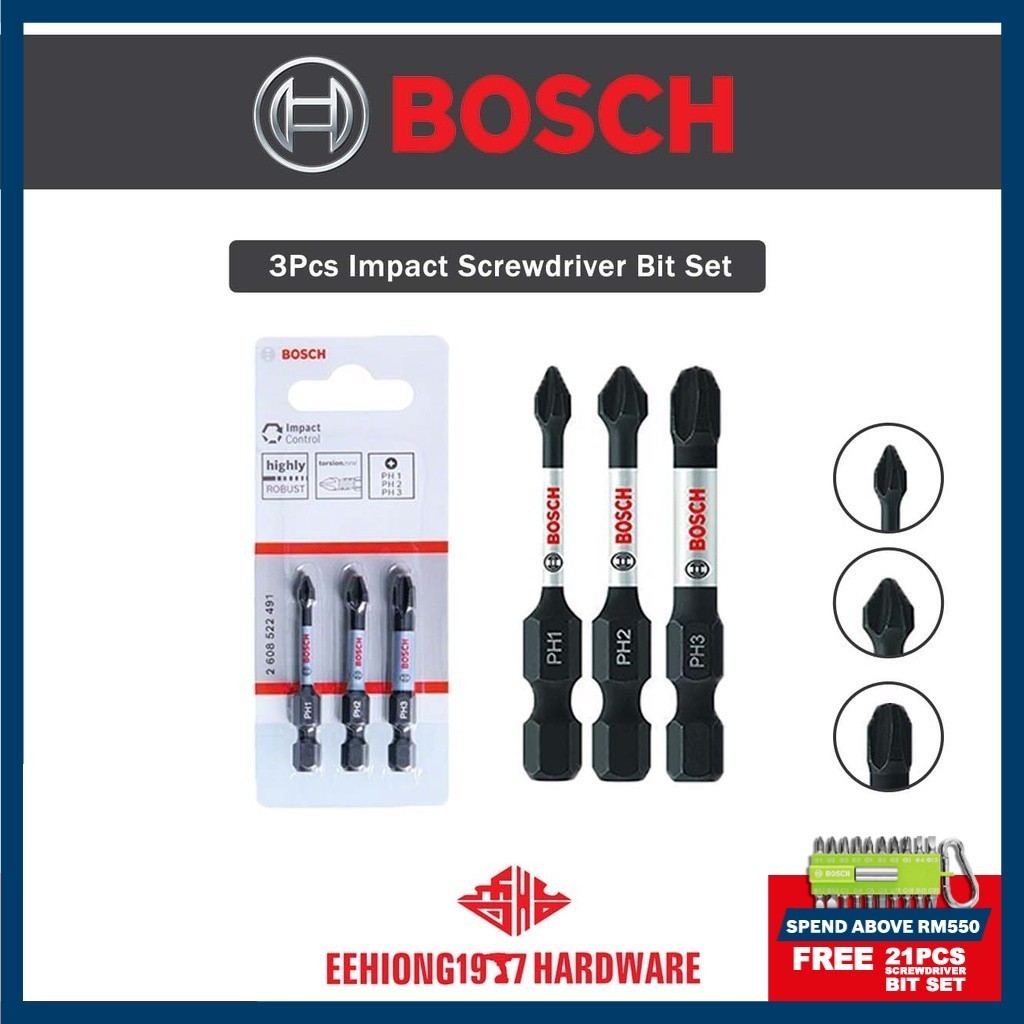 BOSCH 3Pcs Impact Screwdriver Bit Set mata screw driver mata skru drill ...