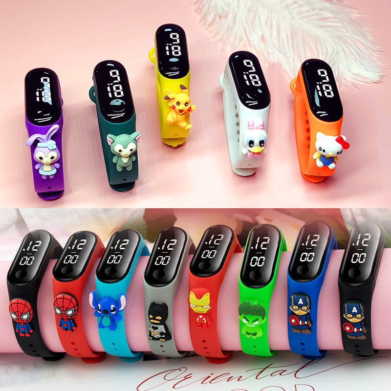 Cute Hello Kitty Sports Watch Hulk Spiderman Digital Led Watch for Kids ...