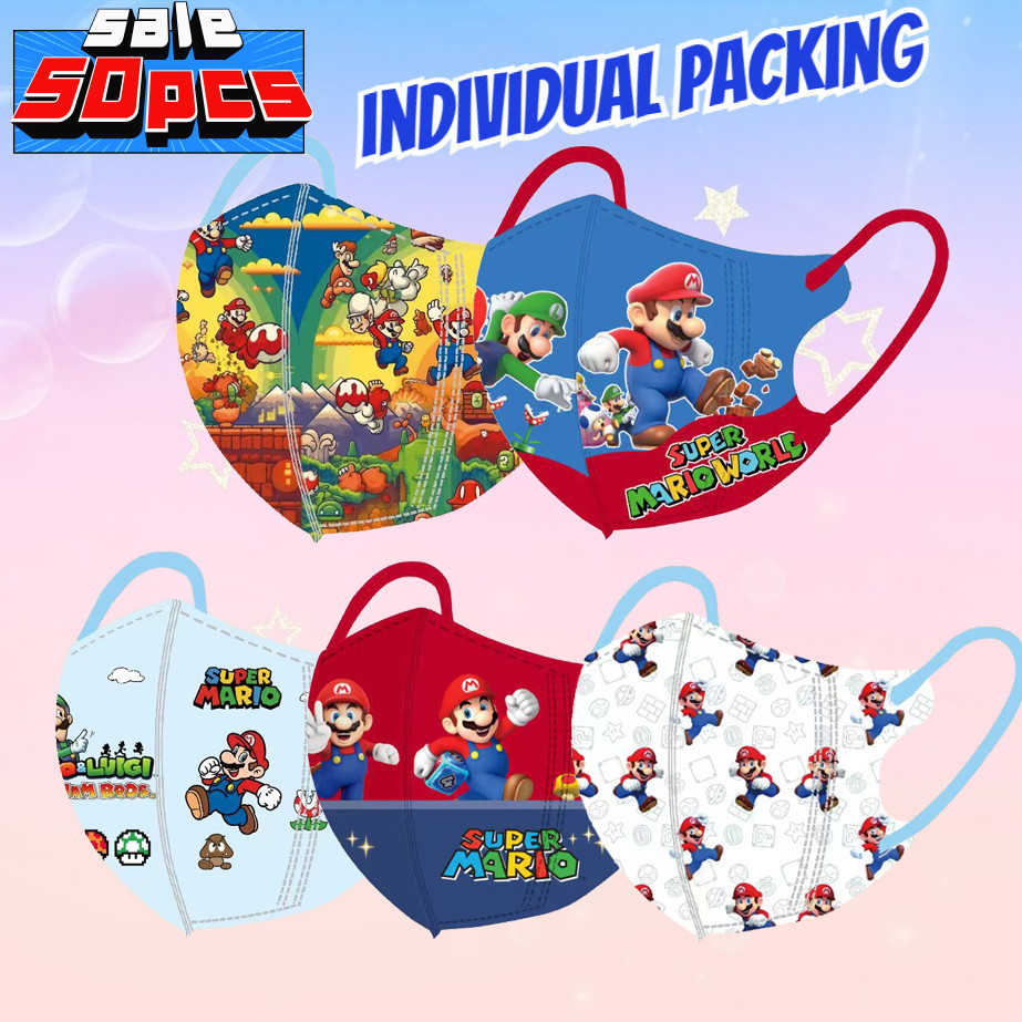 50pcs Individual Packing Mario Character 3d Kids Mask 3ply Children ...