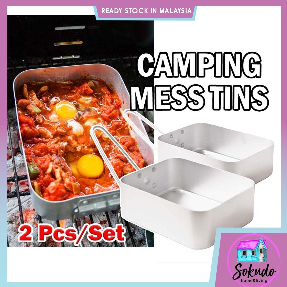 2 Pcs Camping Aluminium Messtin British Army Mess Tin Foldable Cookware ...