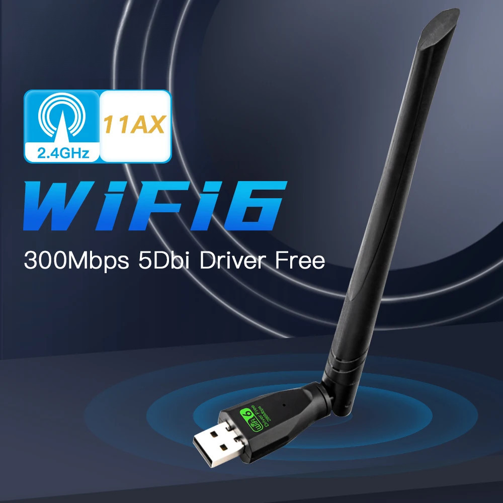 Fenvi WiFi 6 USB Adapter 300Mbps Network Card Antenna Wifi6 USB Dongle 802.11ax 2.4Ghz Driver ...