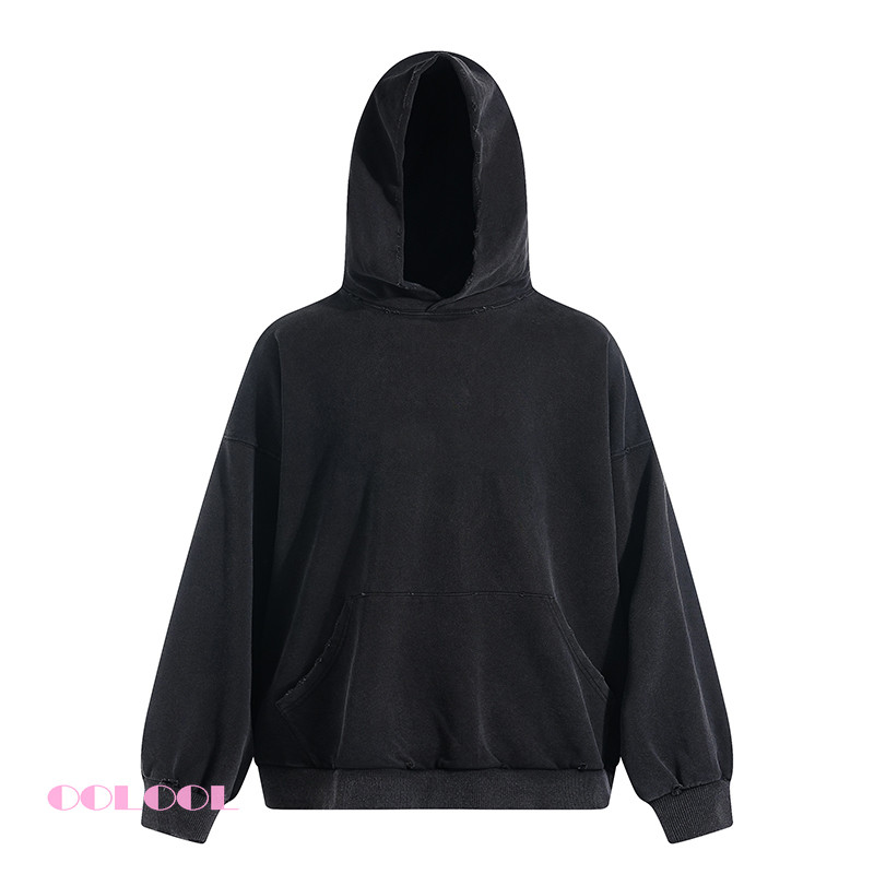High quality Washed and worn solid color hoodie printed pure cotton ...