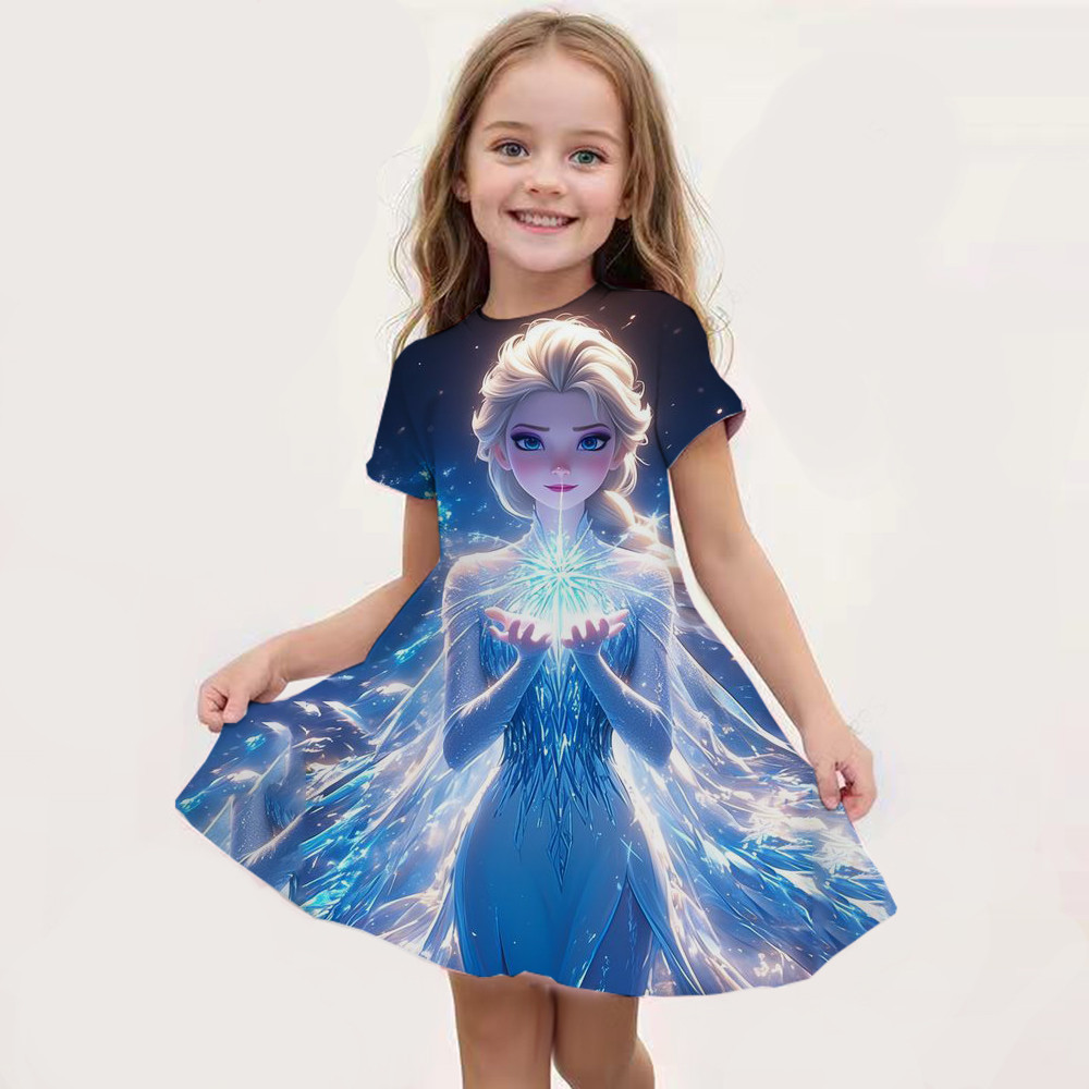 2025 MINISO New Summer Girls Queen Elsa Dress Fashion Cartoon Cute 3D ...