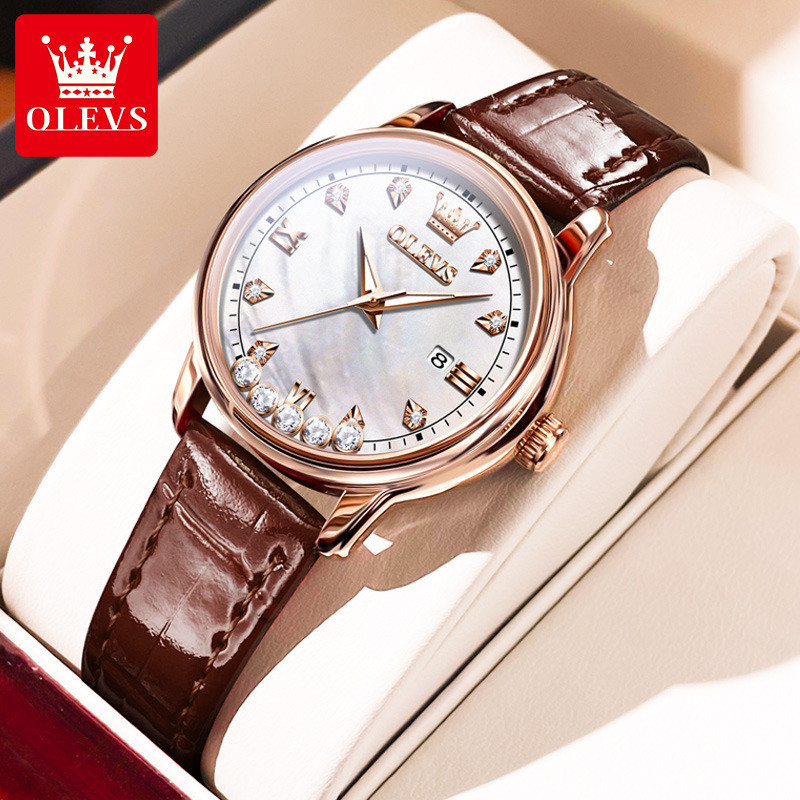 Olevs 9981 Simple Retro Quartz Watch Calendar Belt Classy Ladies Watch ...