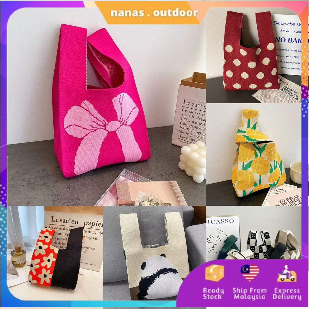 Ready Stock Korean Style Knit Handbag Women Casual Candy Color Knitted ...