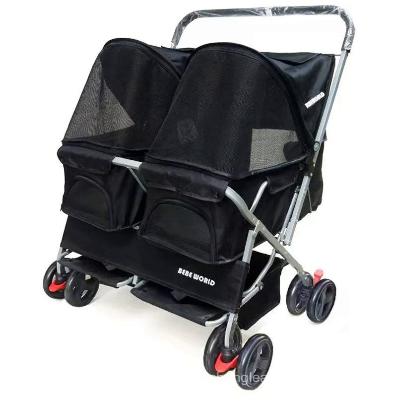 Portable double Pet Stroller 宠物推车 Foldable Detachable Cat stroller with ...