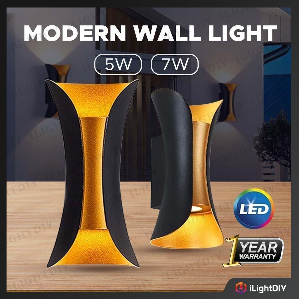 MODERN LED WALL LAMP 5W 7W BLACK GOLD UP DOWN WALL LIGHT LAMPU DINDING ...