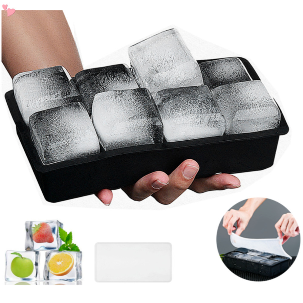 8 Grid Big Ice Tray Mold Jumbo Large Silicone Ice Cube Square Tray Mold ...