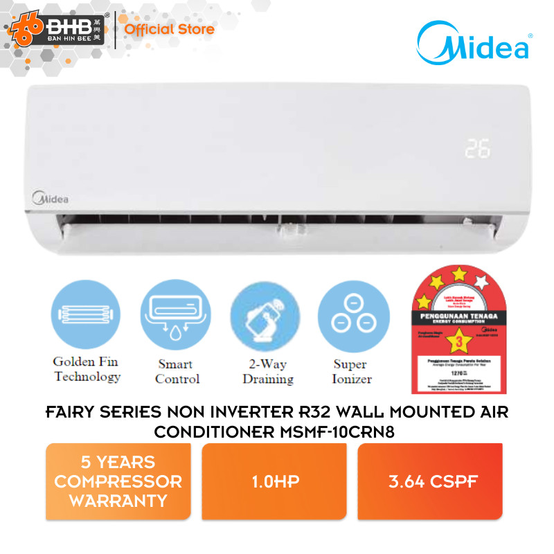 Midea Fairy Series Non Inverter R32 Wall Mounted Air Conditioner 1.0 HP Air Cond MSMF-10CRN8 ...