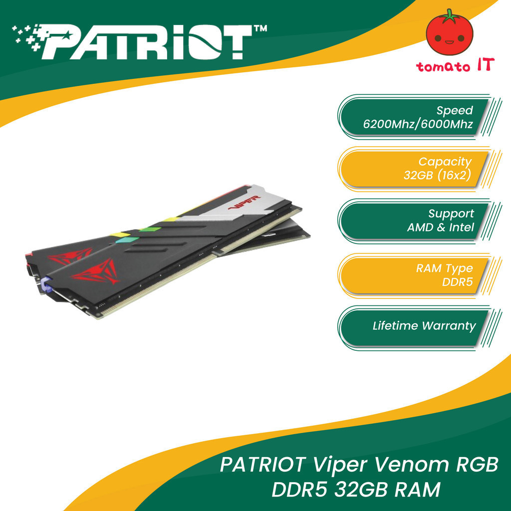 PATRIOT Viper Venom RGB DDR5 Memory 32GB(16x2) - 6000Mhz/6200Mhz ...