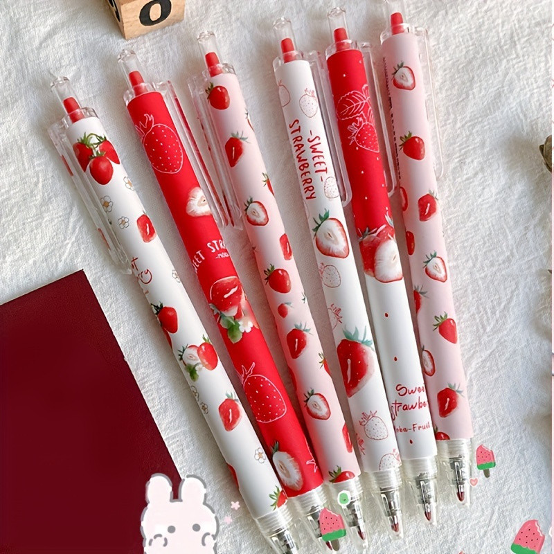 6Pcs/Set 0.5mm Sweet Strawberry Scented Retractable Gel Pens - Perfect ...