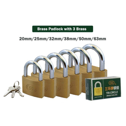 Tri-Circle 261 262 263 264 265 266 267 Brass Padlock + 3 Brass Key 20mm ...