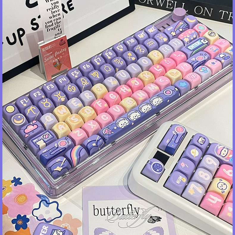 128 Keys Cat Candy Planet Keycap PBT Material CSO Profile Full Five ...