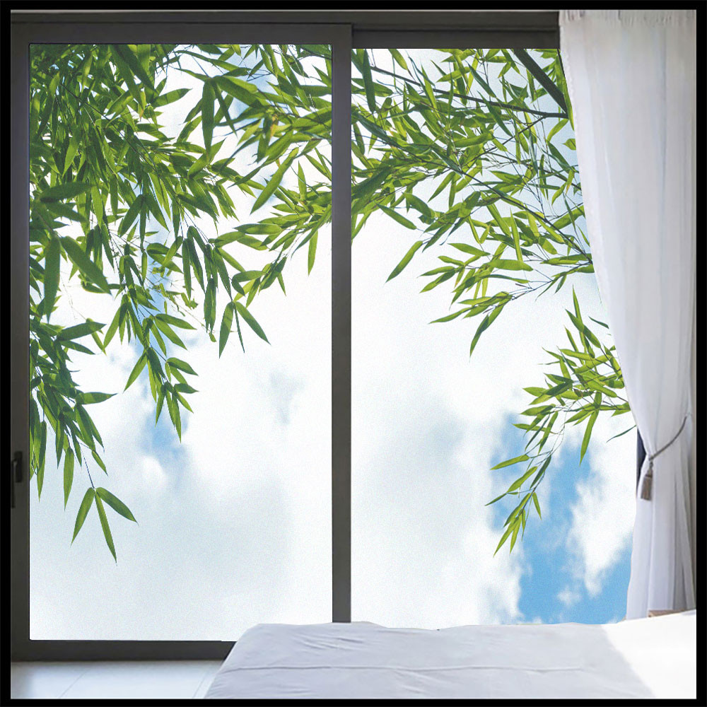 Privacy Glass Window Film Bamboo Pattern Frosted Sun Blocking Anti UV ...