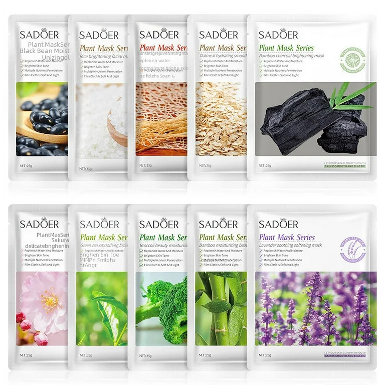 Sadoer Plant Mask Series - Hydrating/Moisturizing/Brightening/Rejuvenating/Soothing Face Mask ...
