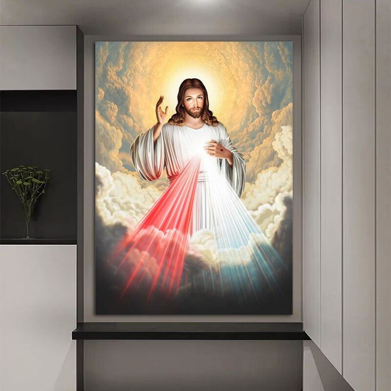 Jesus Picture Sacred Heart Rays Painting On Canvas Catholic Jesus ...