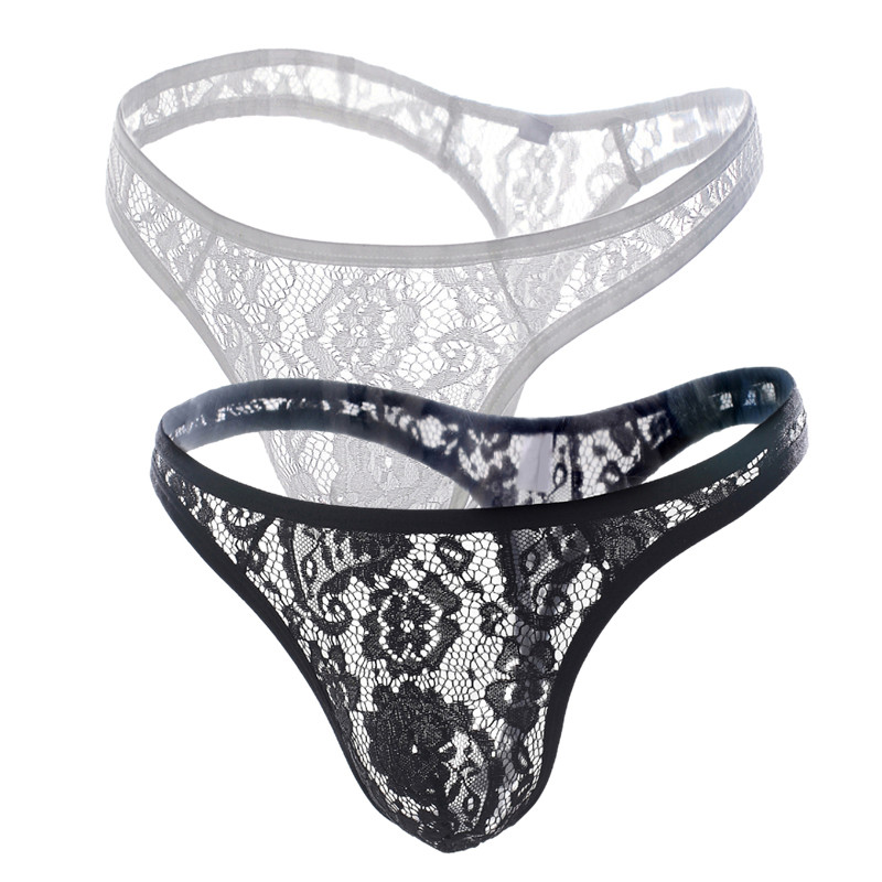 Men's See Through Lace Thongs Low Waist Bulge Pouch Sexy G-string ...