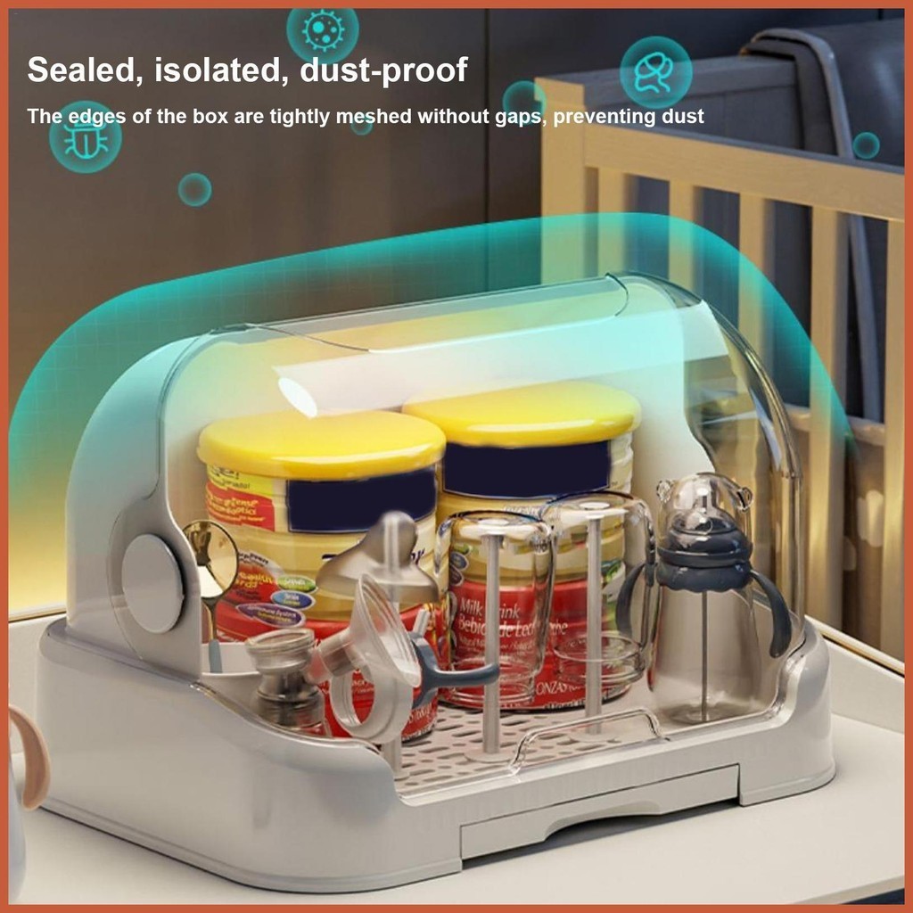 Baby Bottle Drying Rack with Cover Durable Baby Milk Bottle Storage Box ...