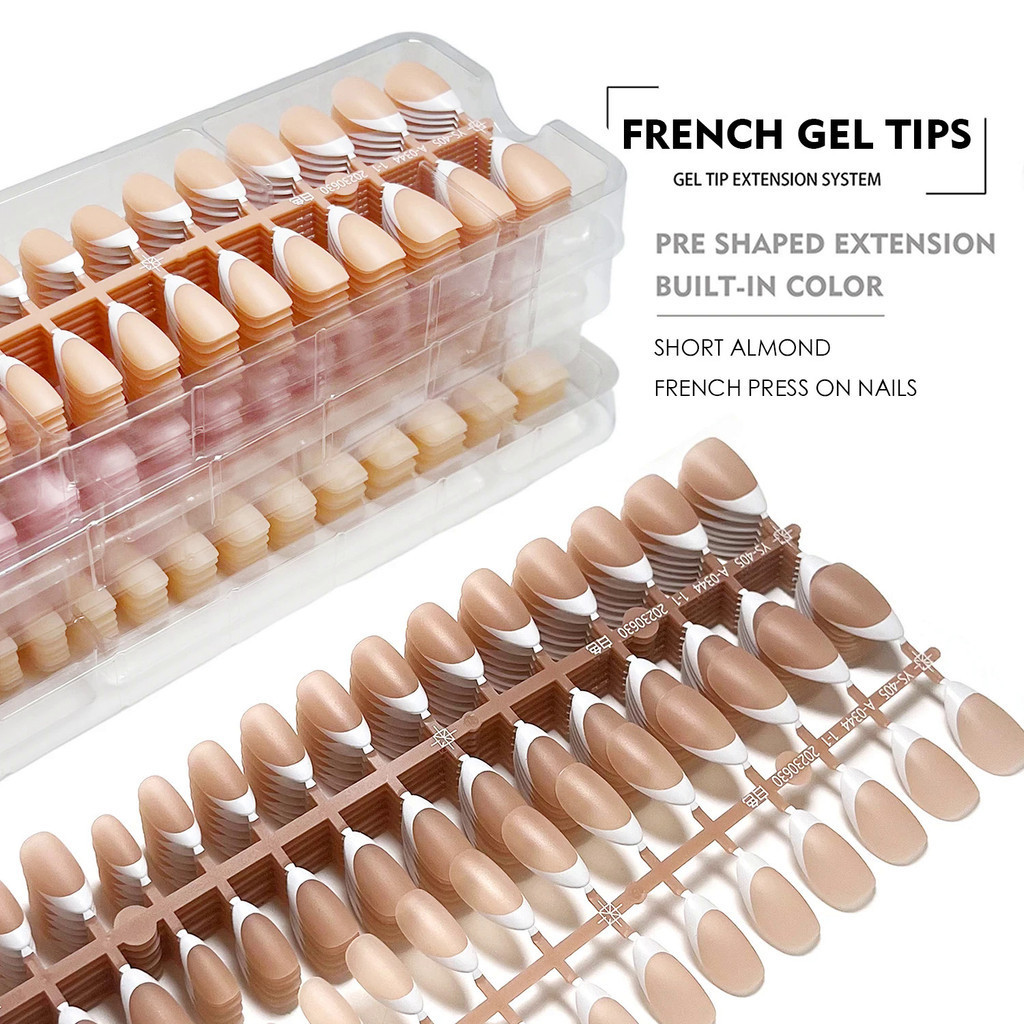 120pcs French Tips Press on Nails Pre-applied Tip Primer and Base Coat 15 Sizes Pre-french Soft ...