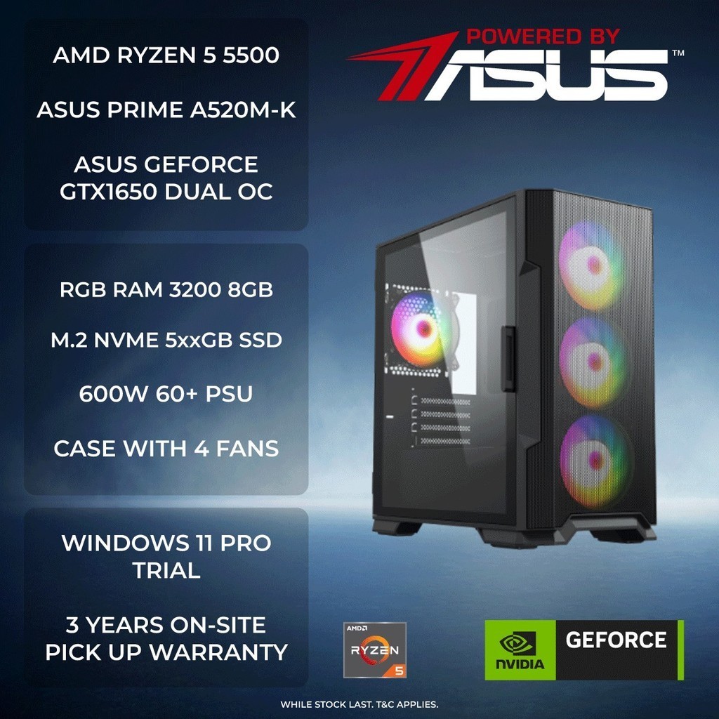 GAMING PC POWERED BY ASUS ( RYZEN 5 5500, 8GB, 5XXGB, GTX1650 4GB ...
