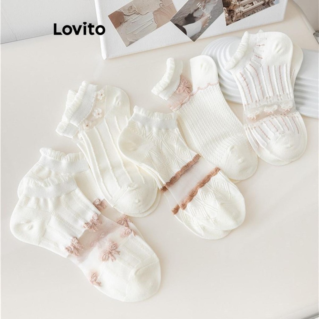 Lovito Casual Floral Contrast Mesh Bow Socks for Women LNA55104 Lovito ...