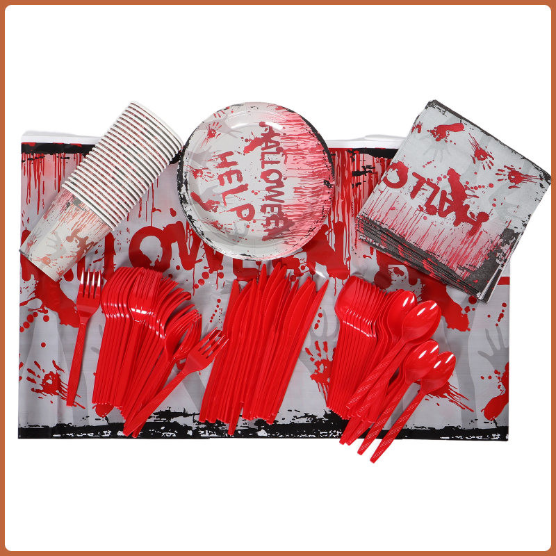 【Ready Stock】 Cup Decor Plate Set Halloween Bloody Plates Party ...