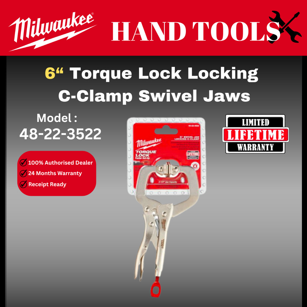 Milwaukee 6" Torque Locking C-Clamp Swivel Jaws / 48-22-3522 ...