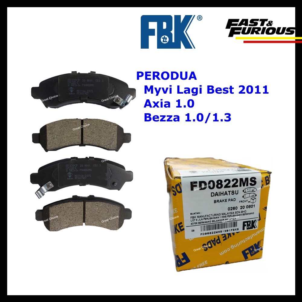 Ori FBK Myvi Lagi Best, Axia, Bezza Front Disc Brake Pad With Shim ...