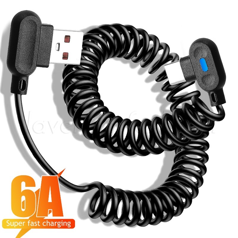 PVC 6A Type C Spiral Data Cord - 1/1.5M Stretchable Phone Power Line ...
