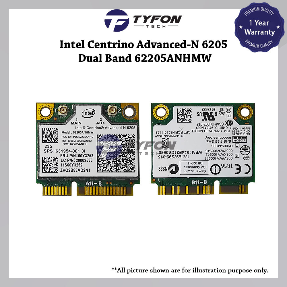 Intel Centrino Advanced-N 6205 62205ANHMW Dual Band Wireless Bluetooth ...