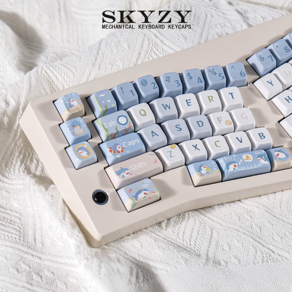 Shark Party Keycaps MDA Profile Cute Blue Cartoon PBT Dye Sub ...