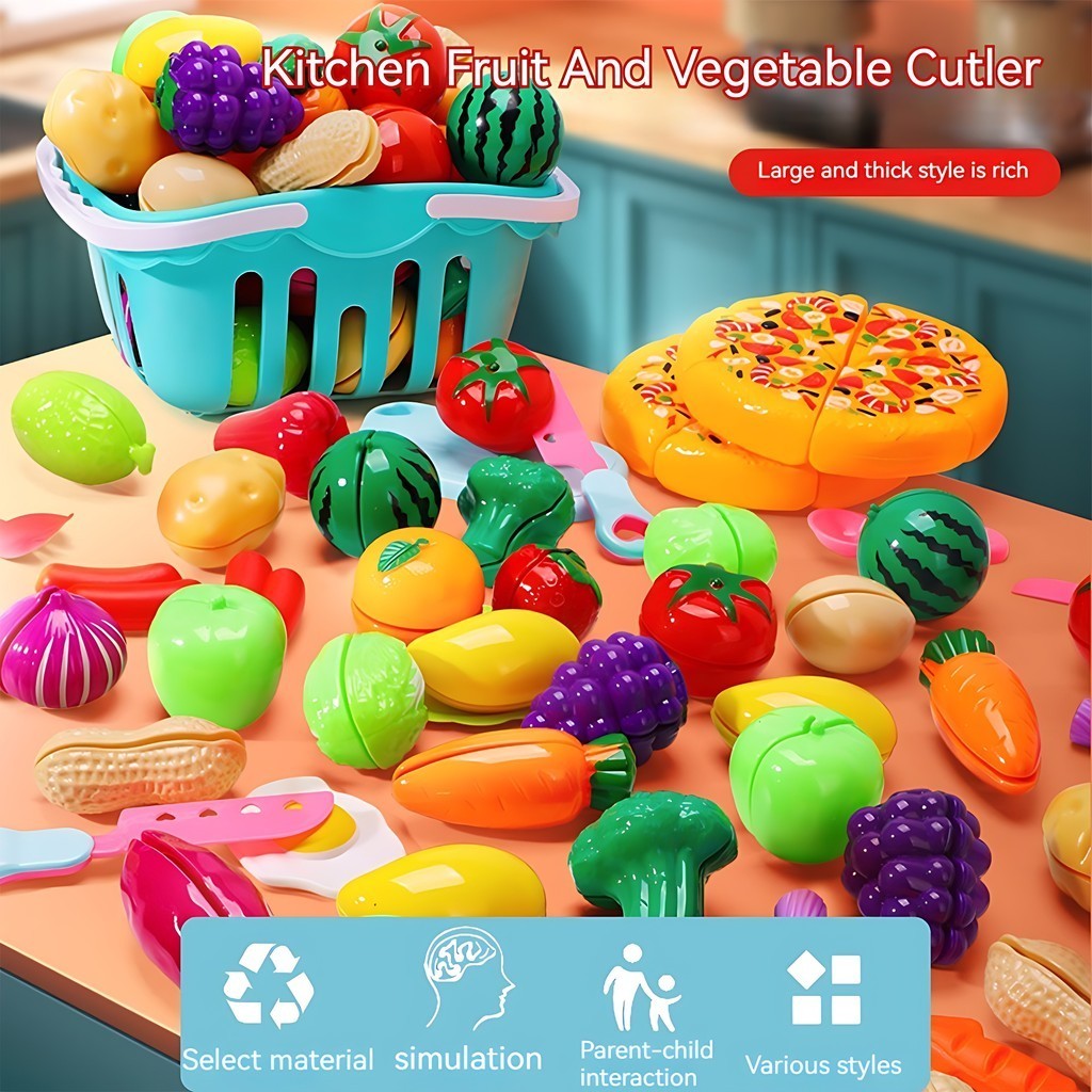 Kid's Cuttable Simulation Vegetable and Fruit Play Set Cutting Toy ...