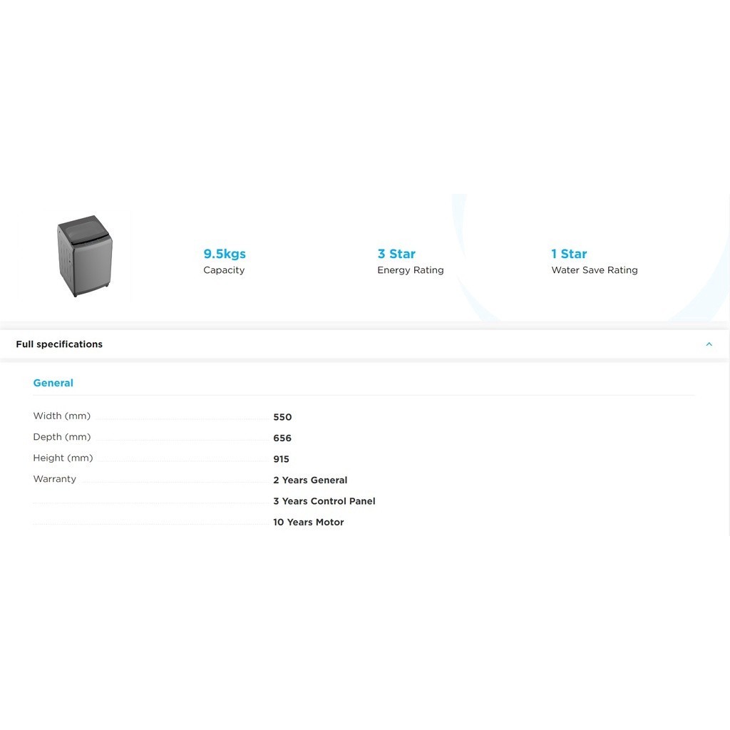 Midea Top Load Fully Auto Washing Machine MA200W75 (7.5kg)/ MA200W85 (8 ...