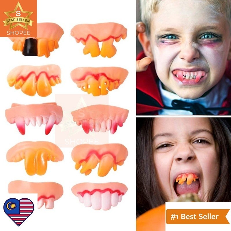 (MW)10pcs/set Halloween Funny Dentures Fake Vampire Teeth Zombie ...