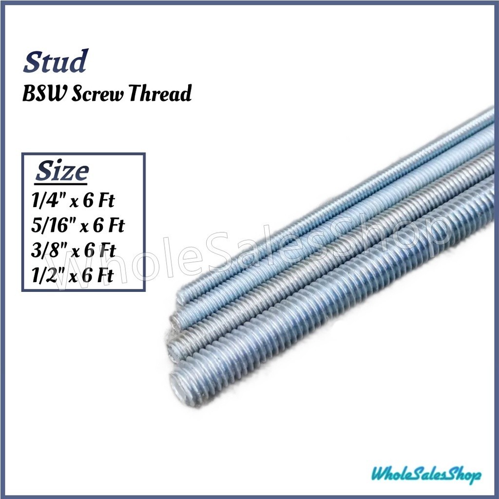 1/4”, 5/16”, 3/8”, 1/2”X 6 Feet BSW ZP Mild Steel Full Threaded Screw ...
