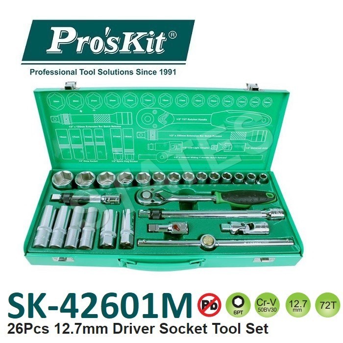 Pro'sKit SK-42601M 26Pcs 1/2" Driver Socket Tool Set (Taiwan) | Shopee Malaysia