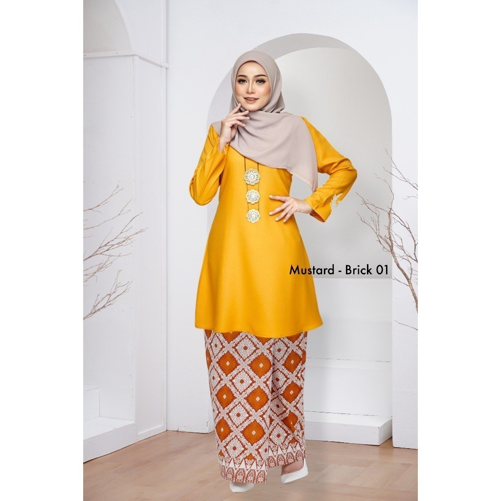 BAJU KURUNG RIAU BATIK BAJU RAYA 2024 MUSTARD OLIVE GREEN MODEN PLUS ...
